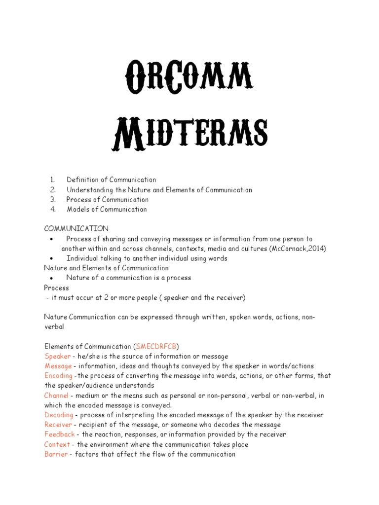 Orcomm Midterms: Smecdrfcb Speaker Message Encoding Channel Decoding ...