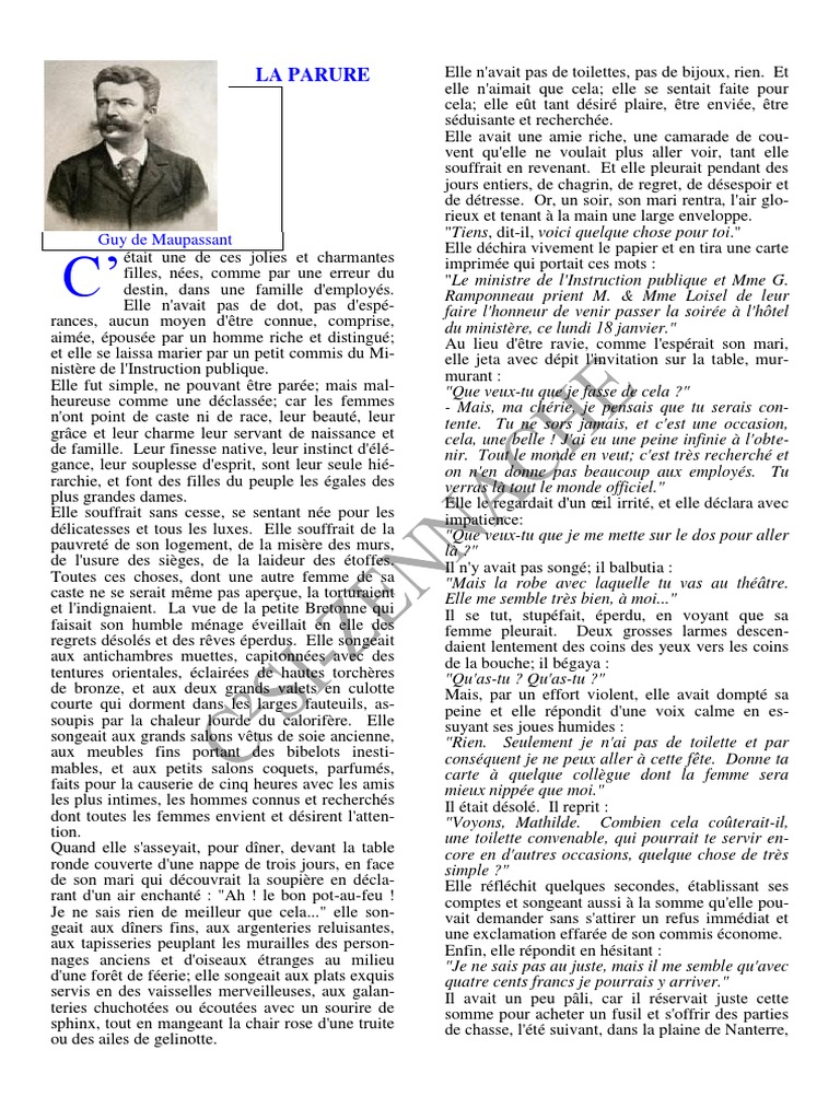 La Parure de Maupassant : Texte Intégral | PDF