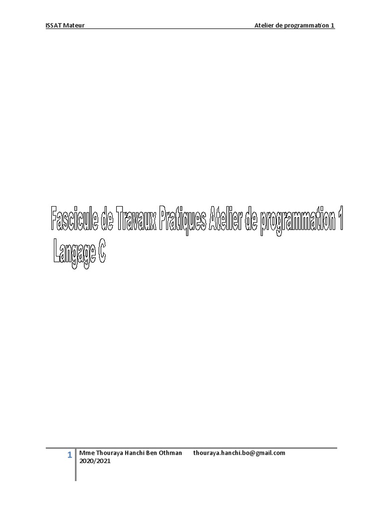 Fascicule Atelier Prog1 | PDF | Booléen | C (Langage de programmation)