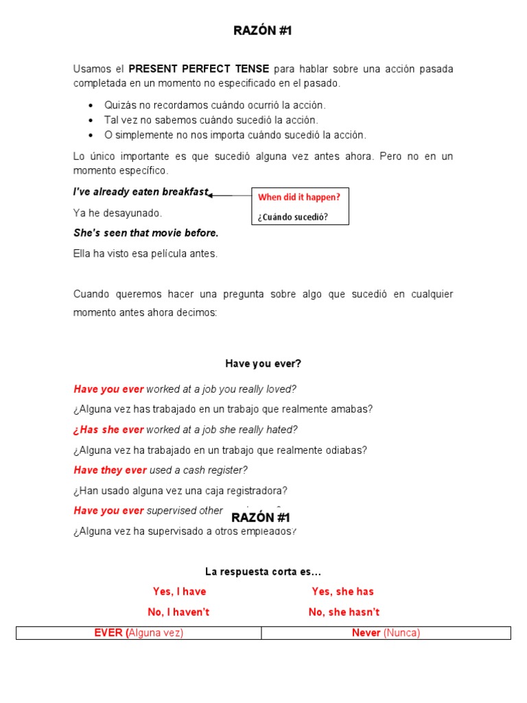 Uso del Present Perfect Tense | PDF