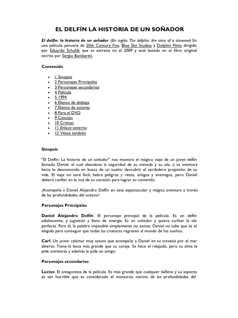 El Delfin La Historia de Un Soñador | PDF | Ocio