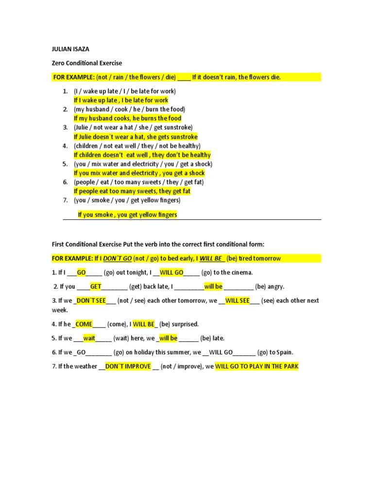 Conditional Sentences Practice Exercises | PDF | Wellness