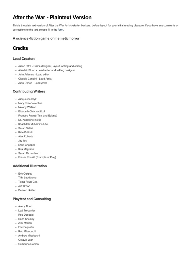 After the War: Sci-Fi Horror RPG Guide | PDF | Psychological Trauma ...