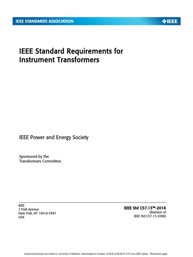 IEEE Standard Requirements For Instrument Transformers: IEEE Power and ...