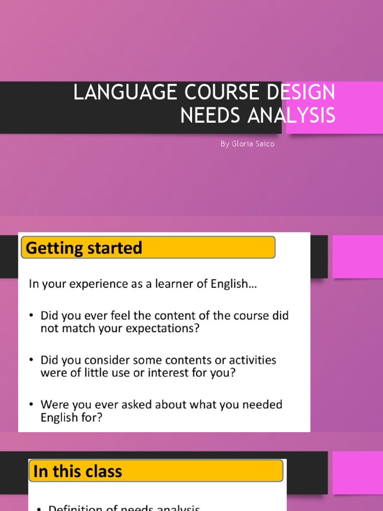 Language Course Design Needs Analysis: by Gloria Saico | PDF
