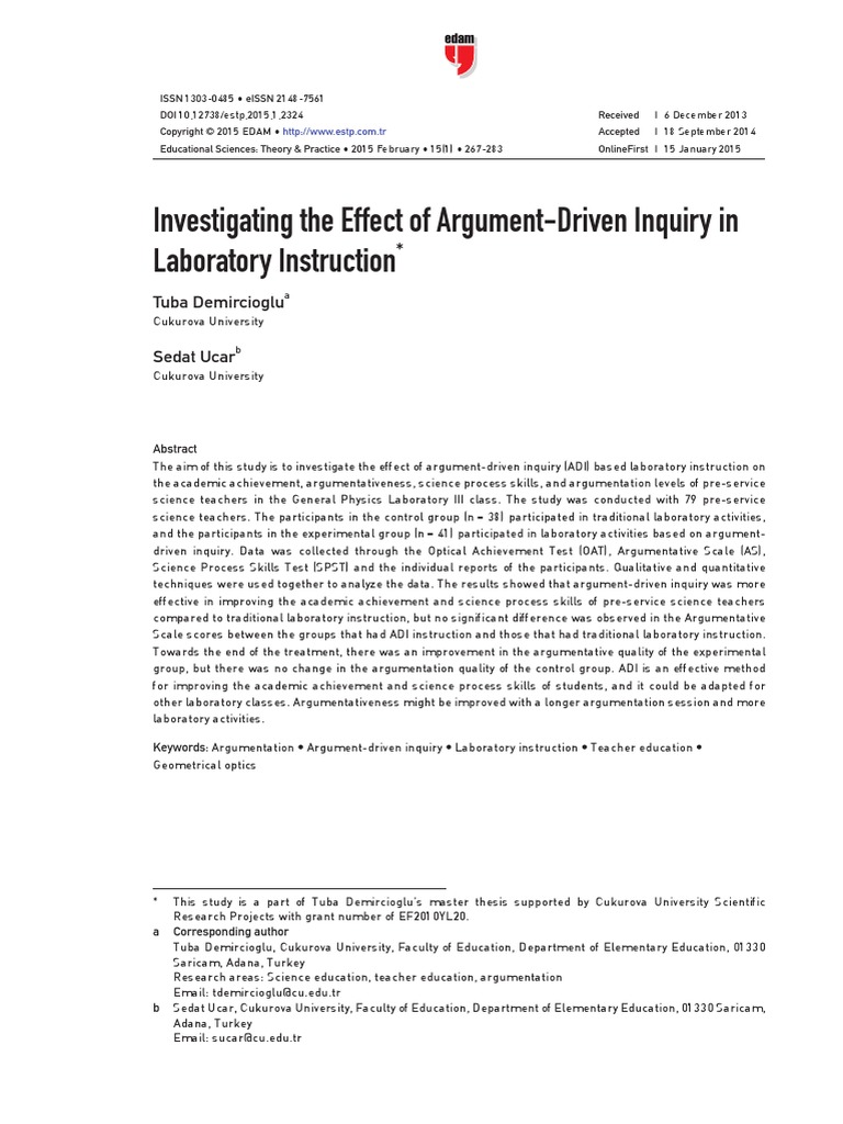 Investigating The Effect of Argument-Driven Inquiry in Laboratory ...