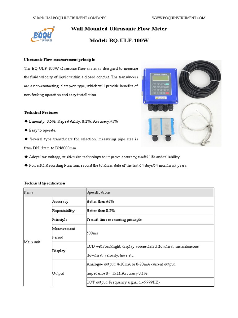 BQ-ULF-100W Wall Mounted Ultrasonic Flow Meter | PDF | Flow Measurement ...