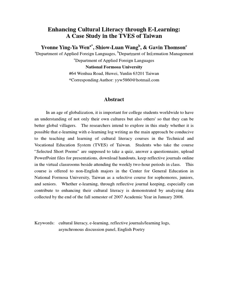 4162enhancing Cultural Literacy Through E-Learning Full Paper | PDF ...