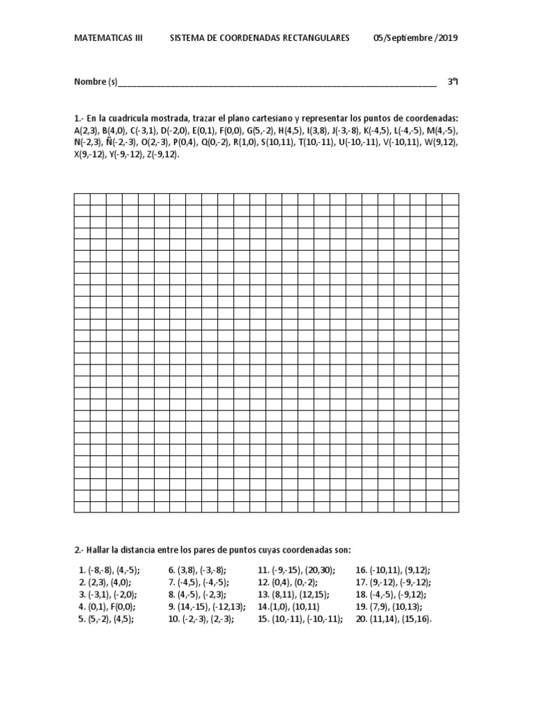 Ejercicios de Coordenadas en el Plano Cartesiano | PDF