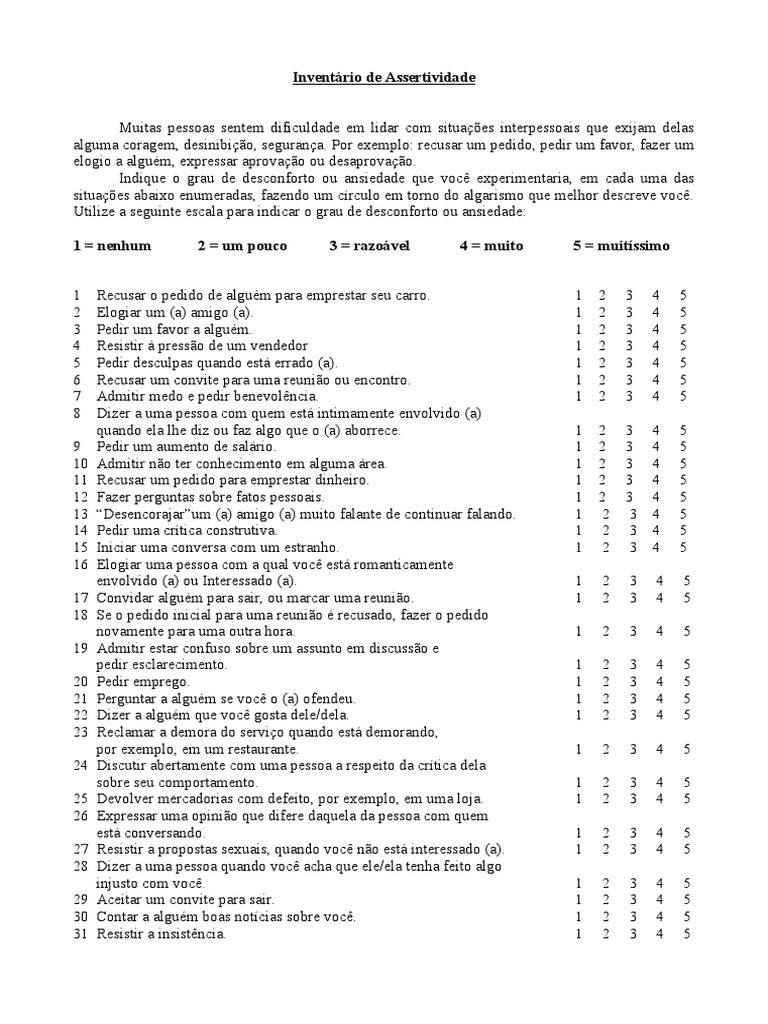 Inventário de Assertividade | PDF | Ansiedade