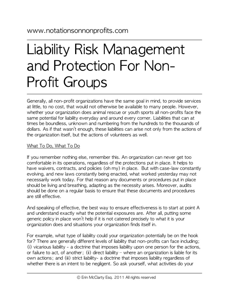Liability Risk Management and Protection For Non-Profits | PDF ...