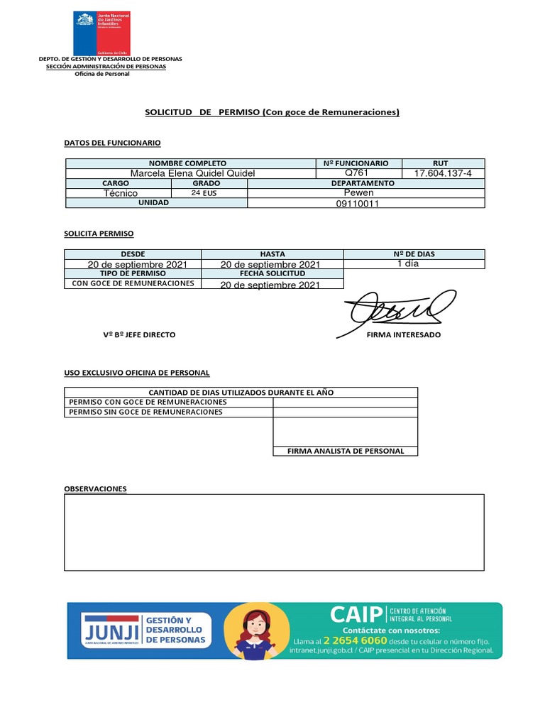 Solicitud Permiso Con Goce de Remuneraciones | PDF