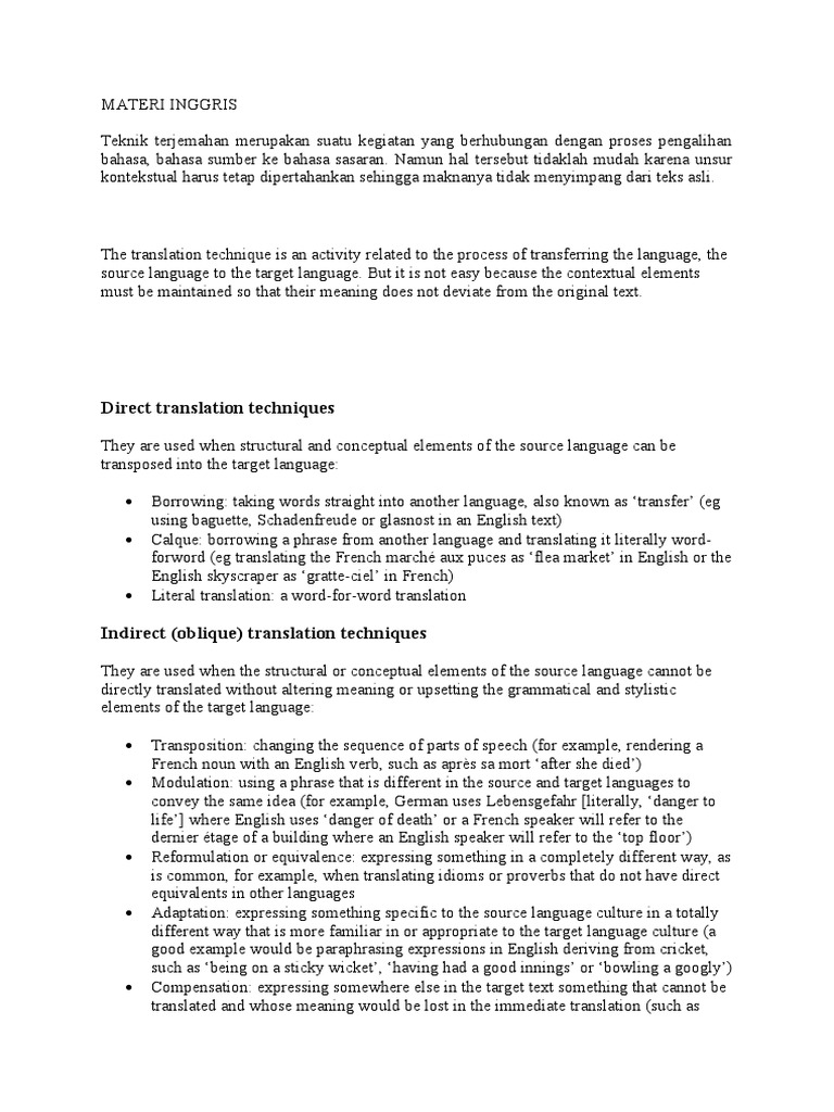 Direct Translation Techniques | PDF | Translations | Cognitive Science