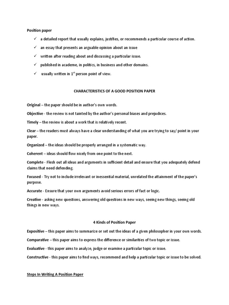 Position Paper | PDF | Evidence | Argument