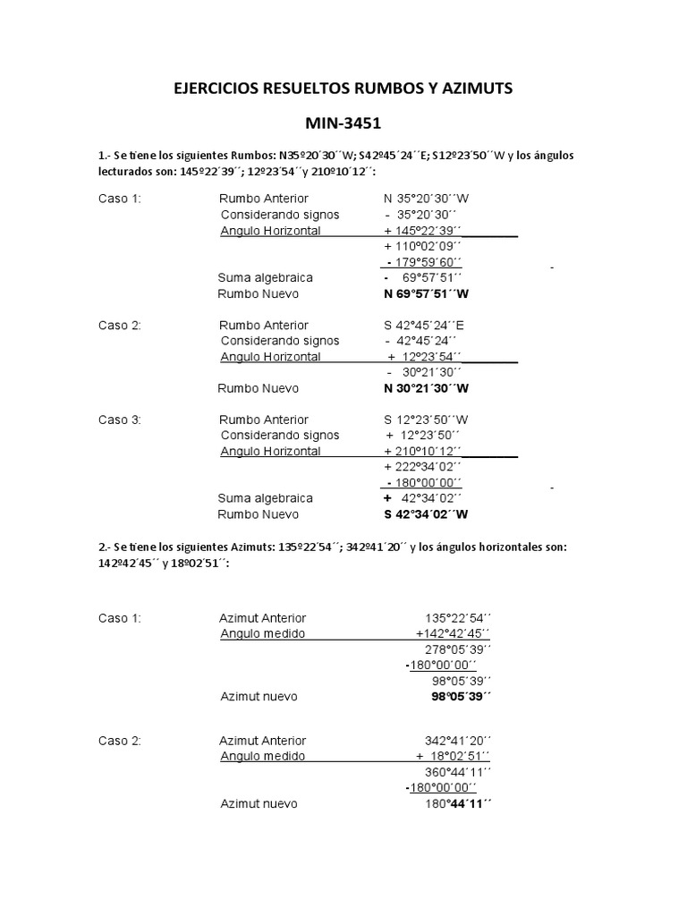 Ejercicios Resueltos Rumbos y Azimuts | PDF | Azimut | Geometría triangular