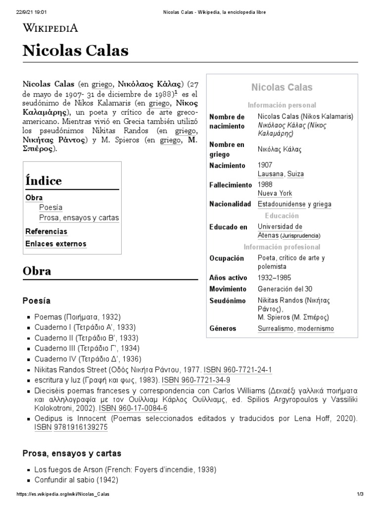 Nicolas Calas - Wikipedia, La Enciclopedia Libre | PDF