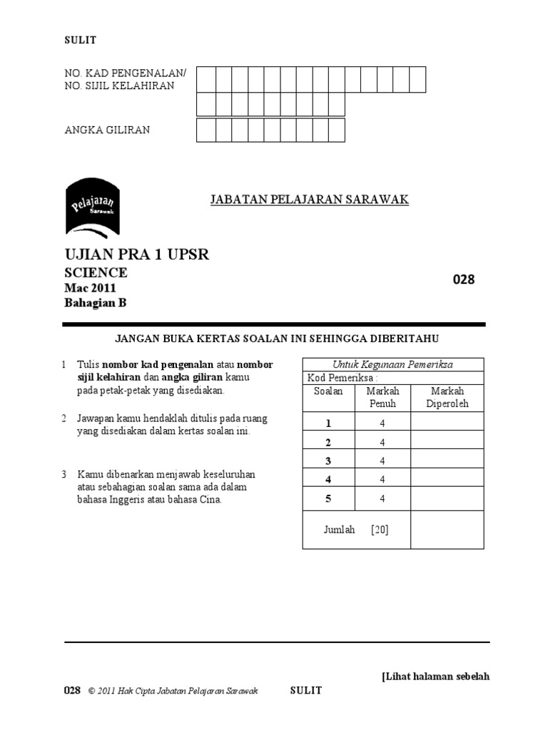 BHG B Pra UPSR - Aliran SJKC | PDF