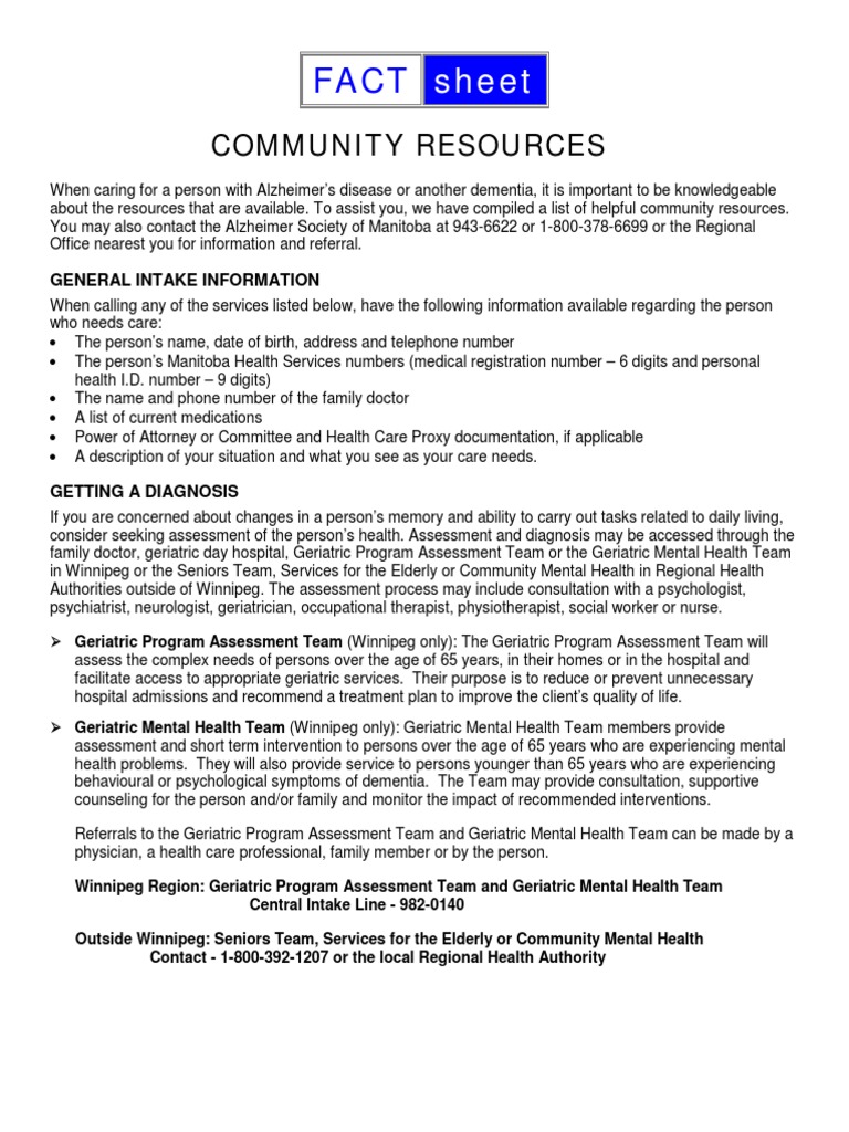 Sheet: Community Resources | PDF | Geriatrics | Physician