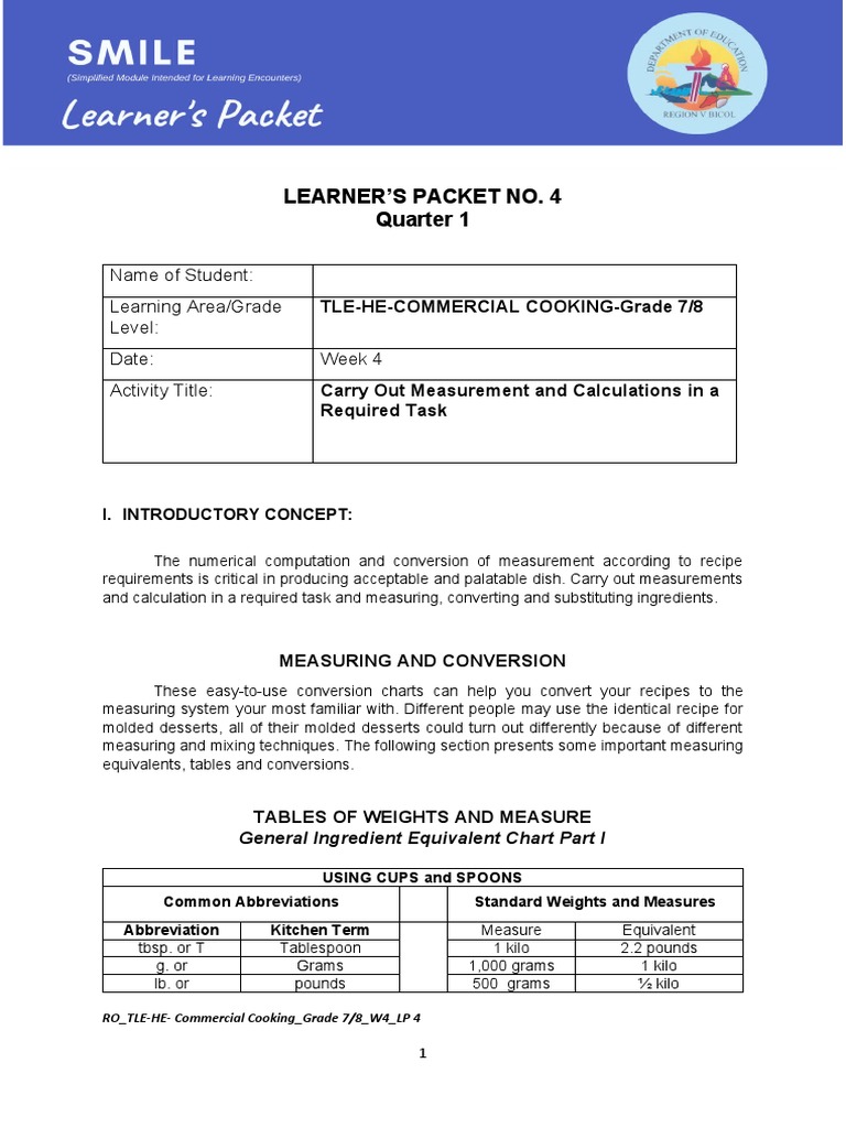 Learner'S Packet No. 4 Quarter 1: Name of Student: Learning Area/Grade ...