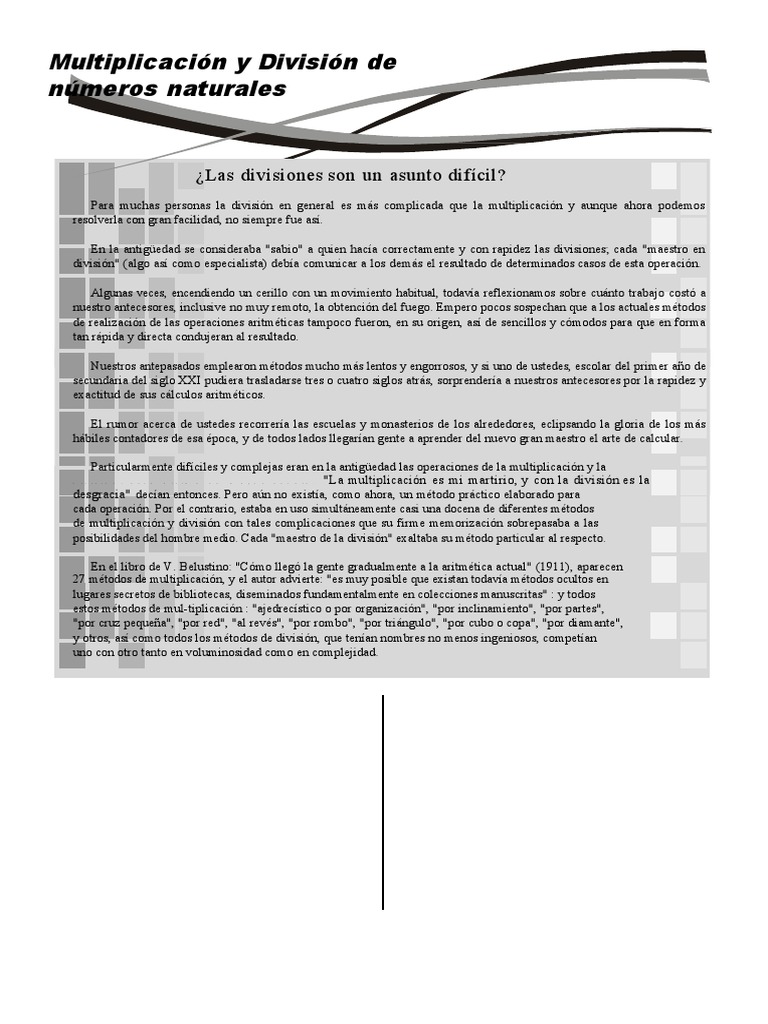 Multiplicación y División de Números Naturales | PDF | División ...