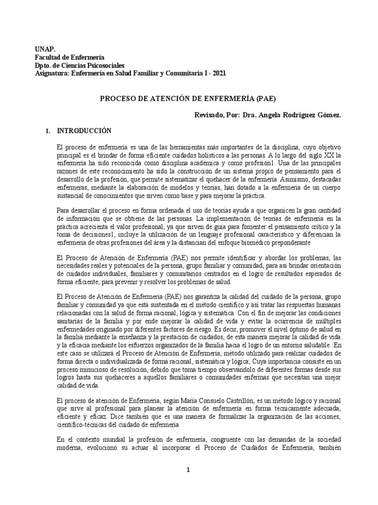 Clase Proceso de Atencion de Enfermeria Pae Teoria - 2021 | PDF ...