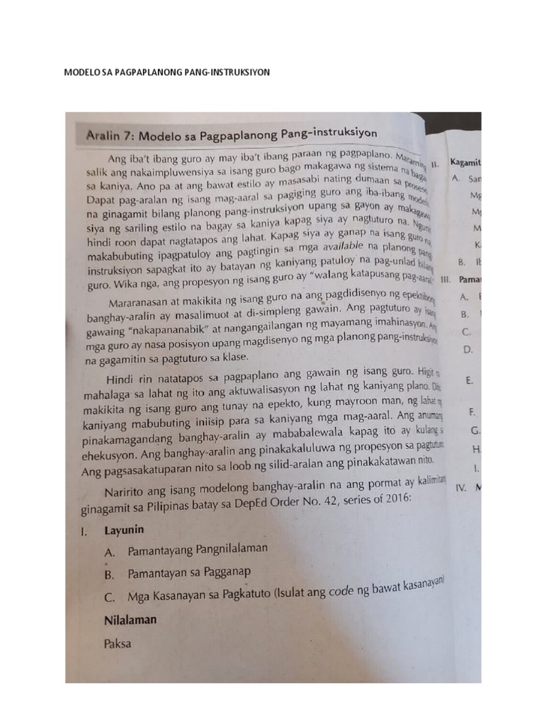 Modelo Sa Pagpaplanong Pang-Instruksiyon | PDF