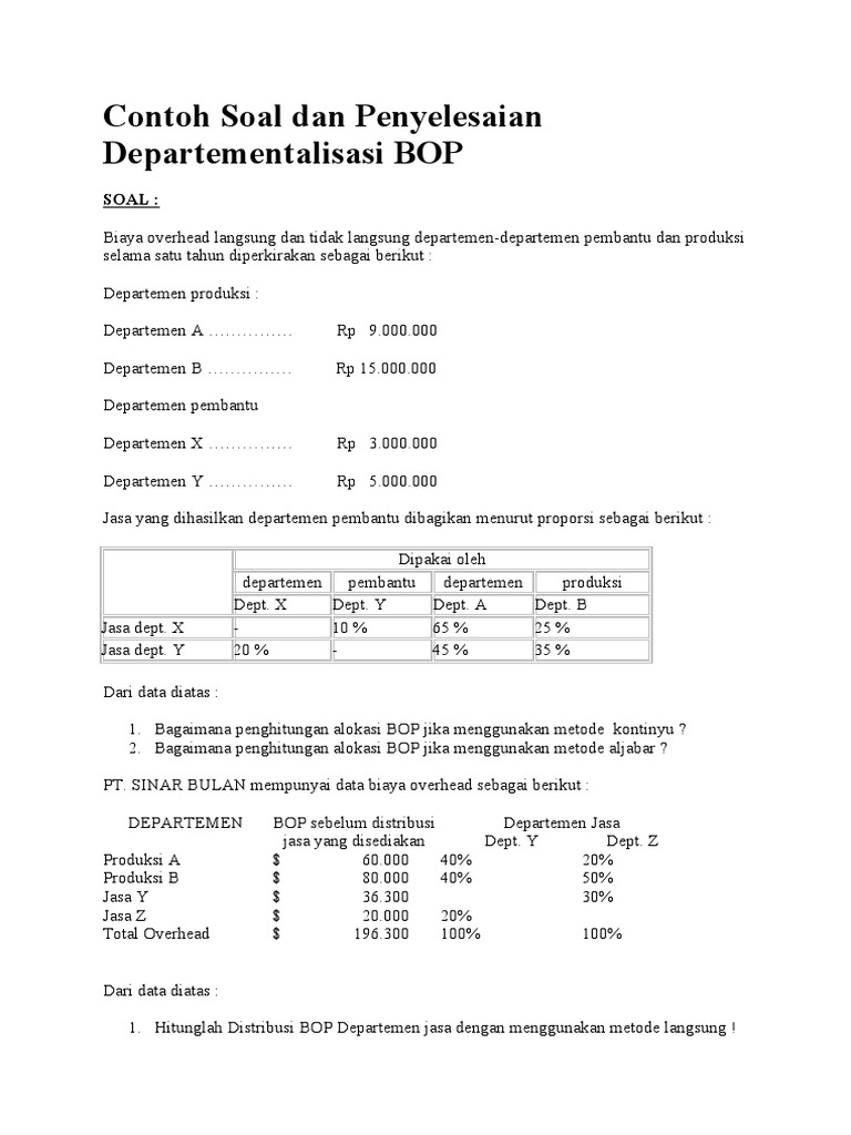 4-Zcontoh Soal Dan Jawaban Departementalisasi BOP | PDF