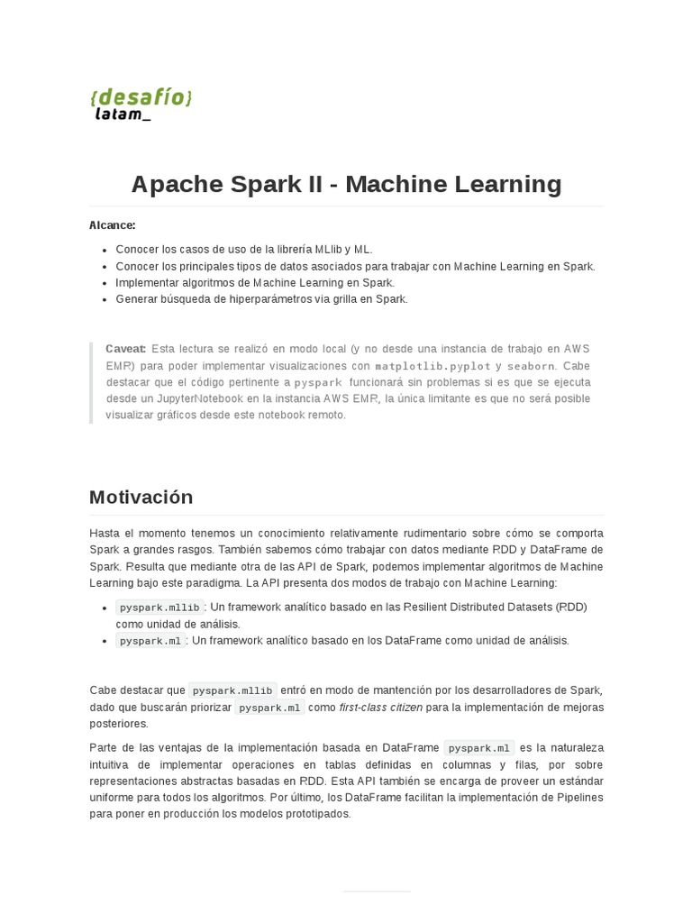 Lectura - Apache Spark, Machine Learning (Parte I) | PDF | Algoritmos | Apache Spark
