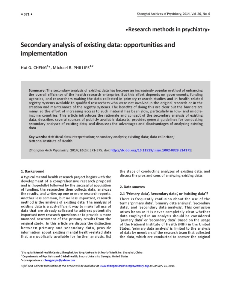 Secondary Analysis Of Existing Data Pdf Data Analysis