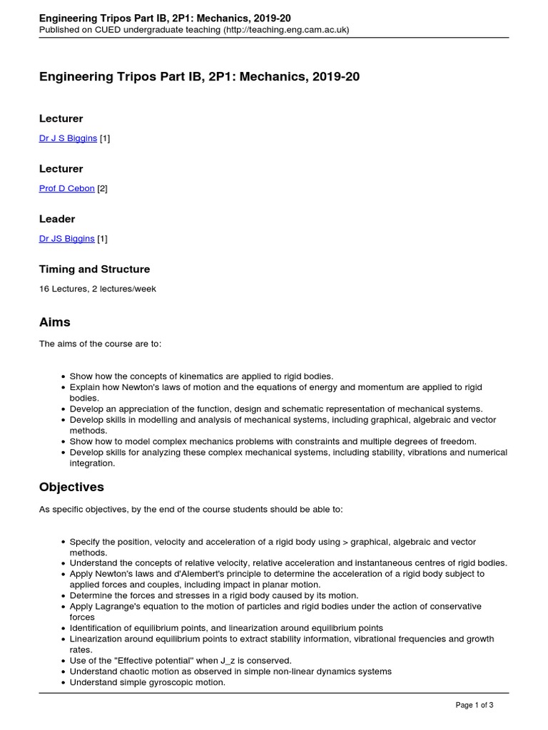 CUED Undergraduate Teaching - Engineering Tripos Part IB, 2P1 ...