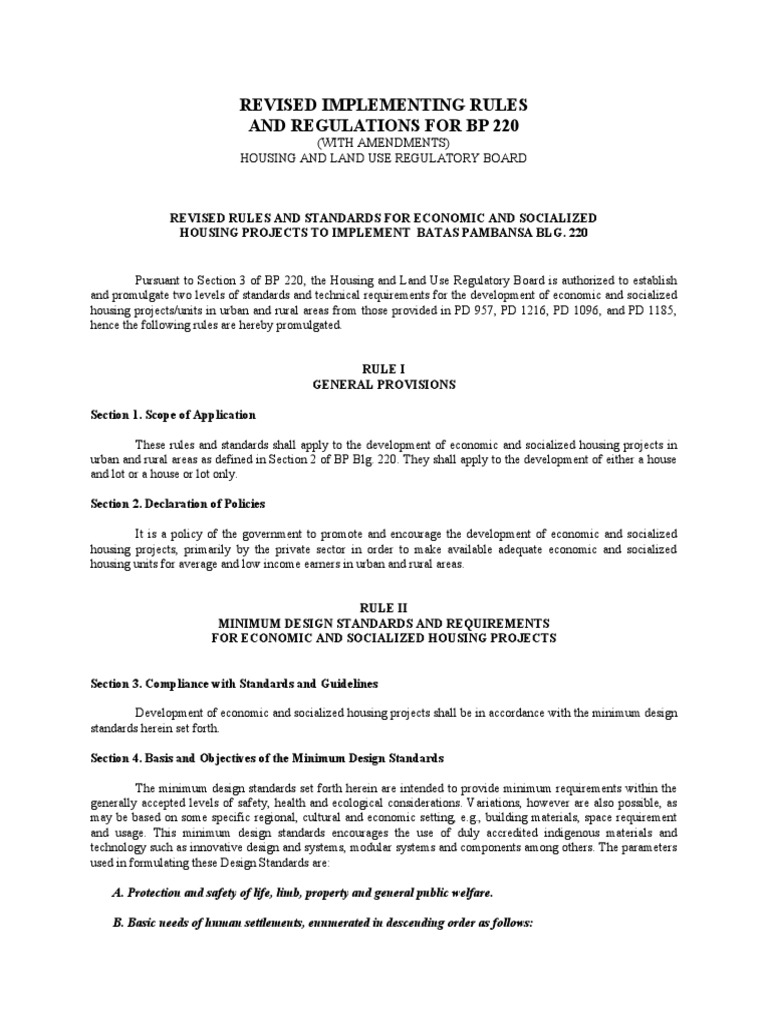 Revised Rules and Standards For Economic and Socialized Housing ...