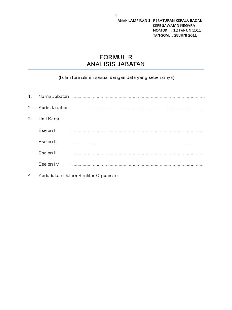 Formulir Analisis Jabatan BKN | PDF