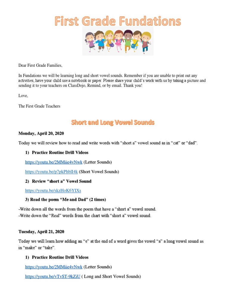 Fundations Long and Short Vowel Sounds | PDF | Vowel | Human Voice