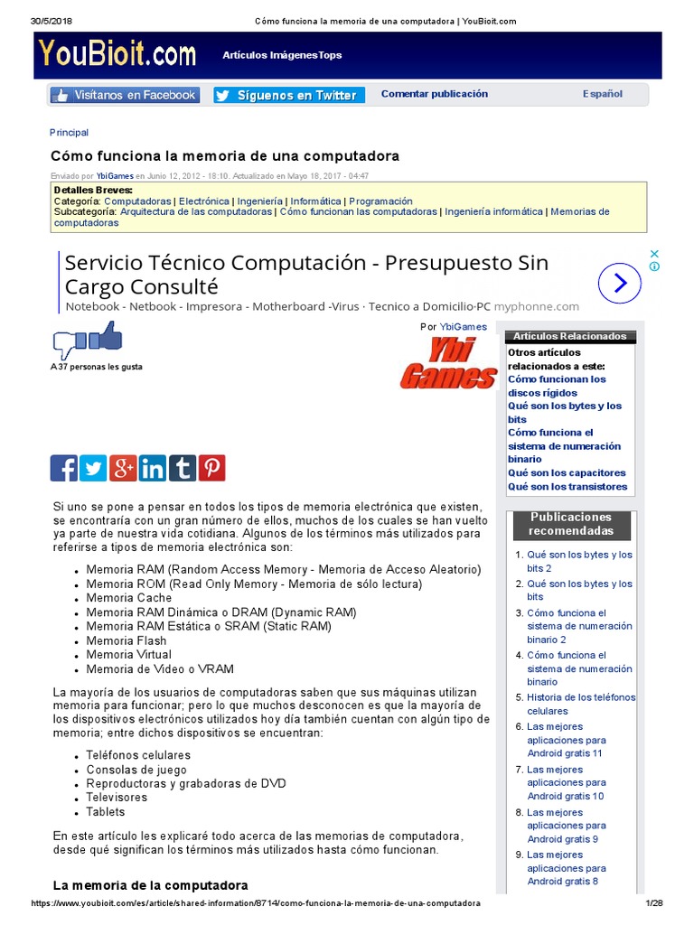 Cómo Funciona La Memoria De Una Computadora Pdf Almacenamiento De