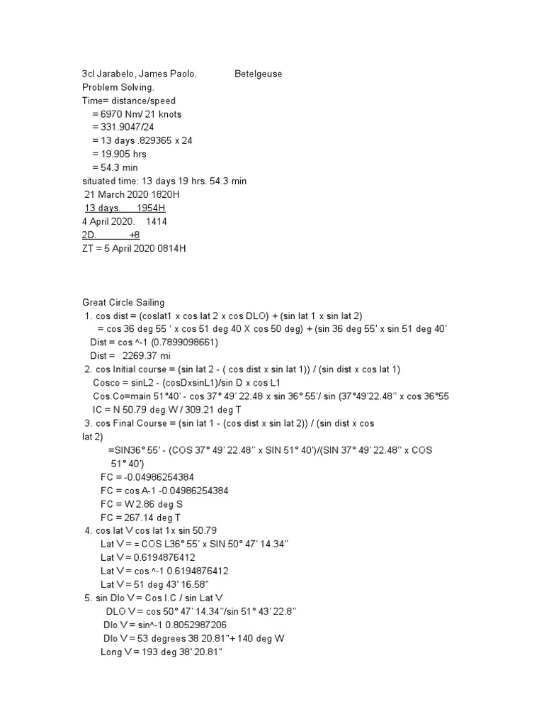 Great Circle Sailing Calculations | PDF | Elementary Geometry ...