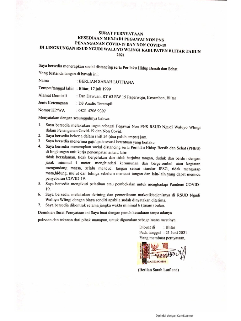 Surat Kesediaan MJD Pegawai Non PNS | PDF