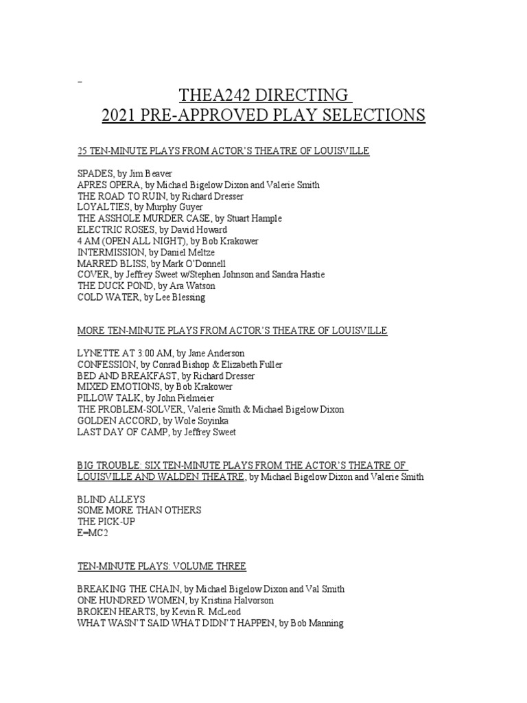 2021 Pre-Approved Play List | PDF | Theatre | Dramatists And Playwrights