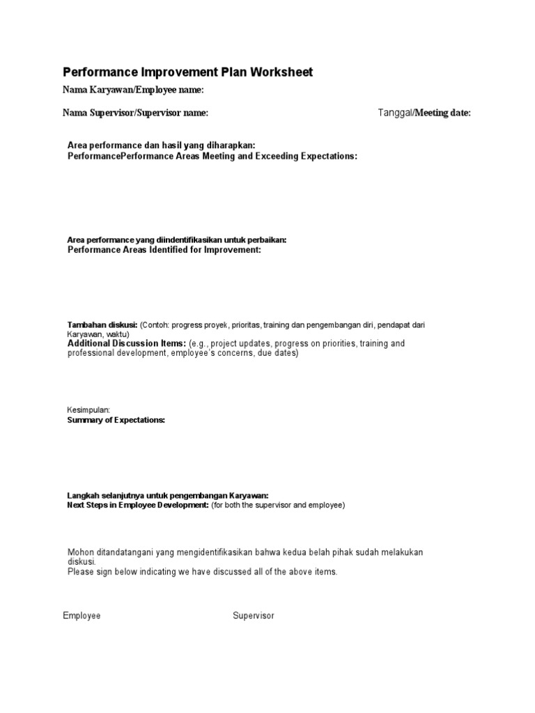 Performance Improvement Plan Worksheet | PDF
