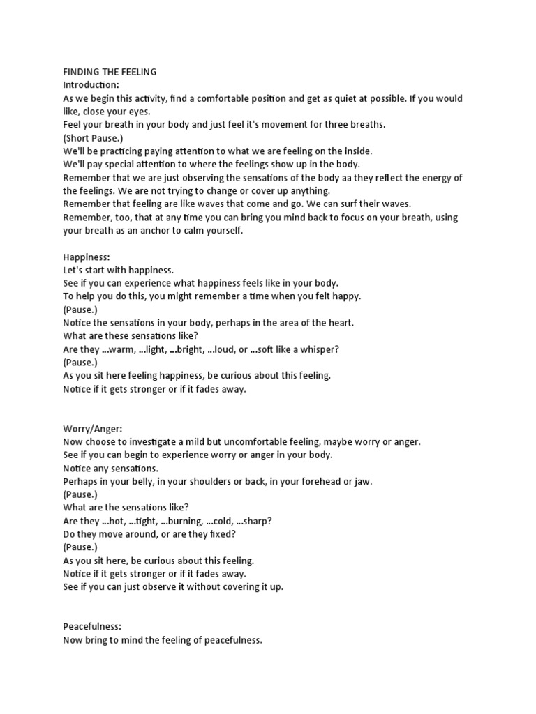 Mindfulness Script | PDF | Feeling | Mindfulness