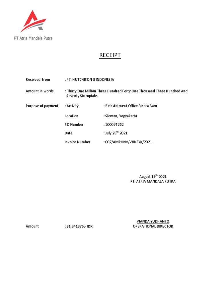 Kwitansi Pembayaran INVOICE DP | PDF