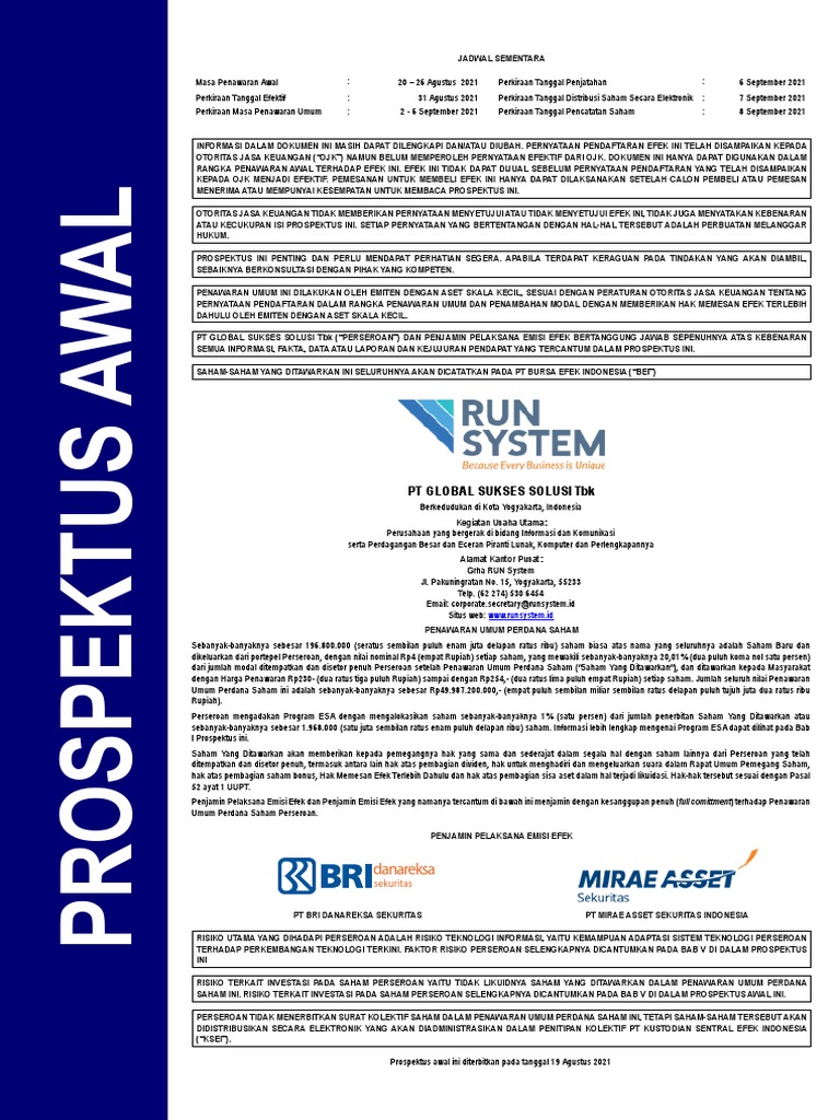 Prospektus Penawaran Umum Perdana Saham | PDF | Bisnis | Pengelolaan ...