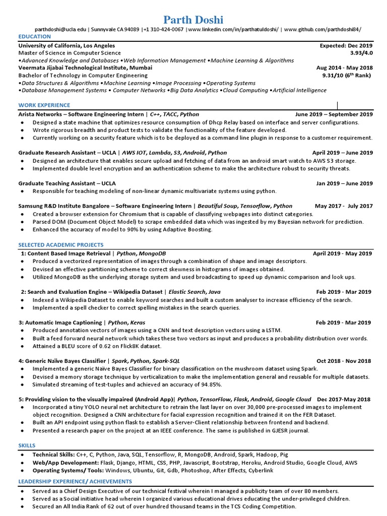 Parth Doshi: Education | PDF | Machine Learning | Python (Programming Language)