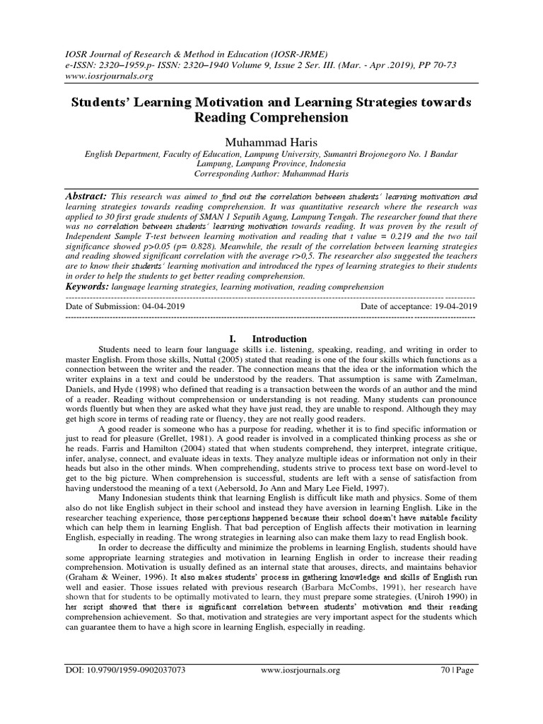 Motivation and Strategies in Reading Comprehension | PDF | Motivation ...