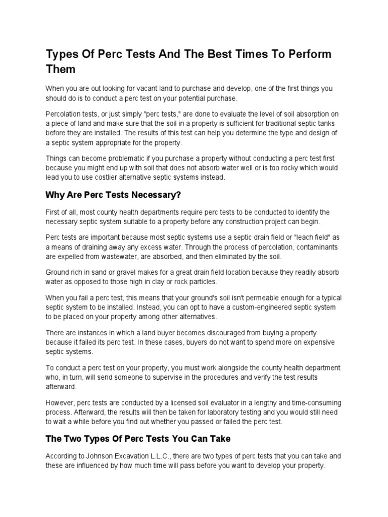 Understanding Percolation Tests: Types, Best Times to Conduct, and What ...