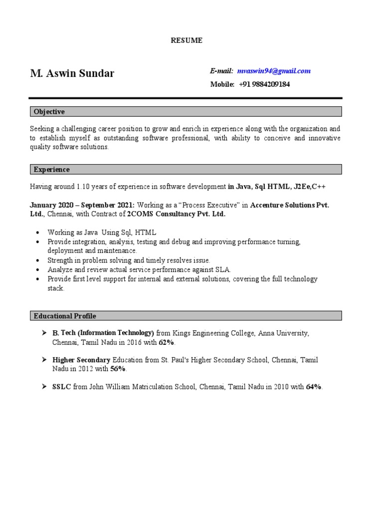Aswin Sundar - Resume | PDF | Spring Framework | Eclipse (Software)