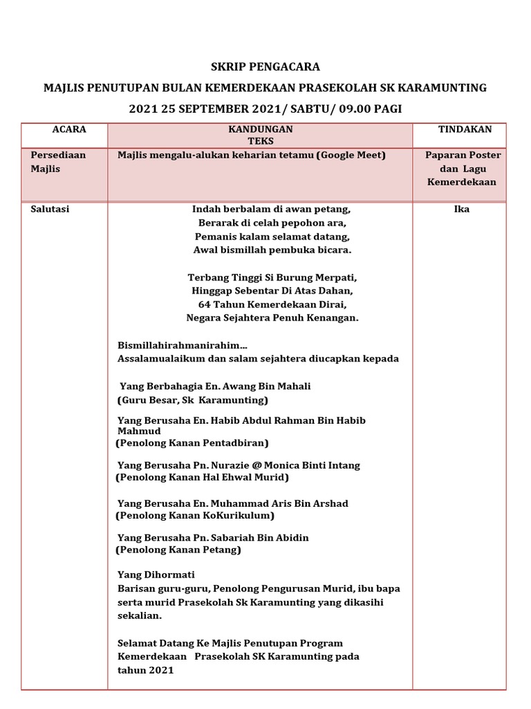 Teks MC Kemerdekaan Terkini | PDF