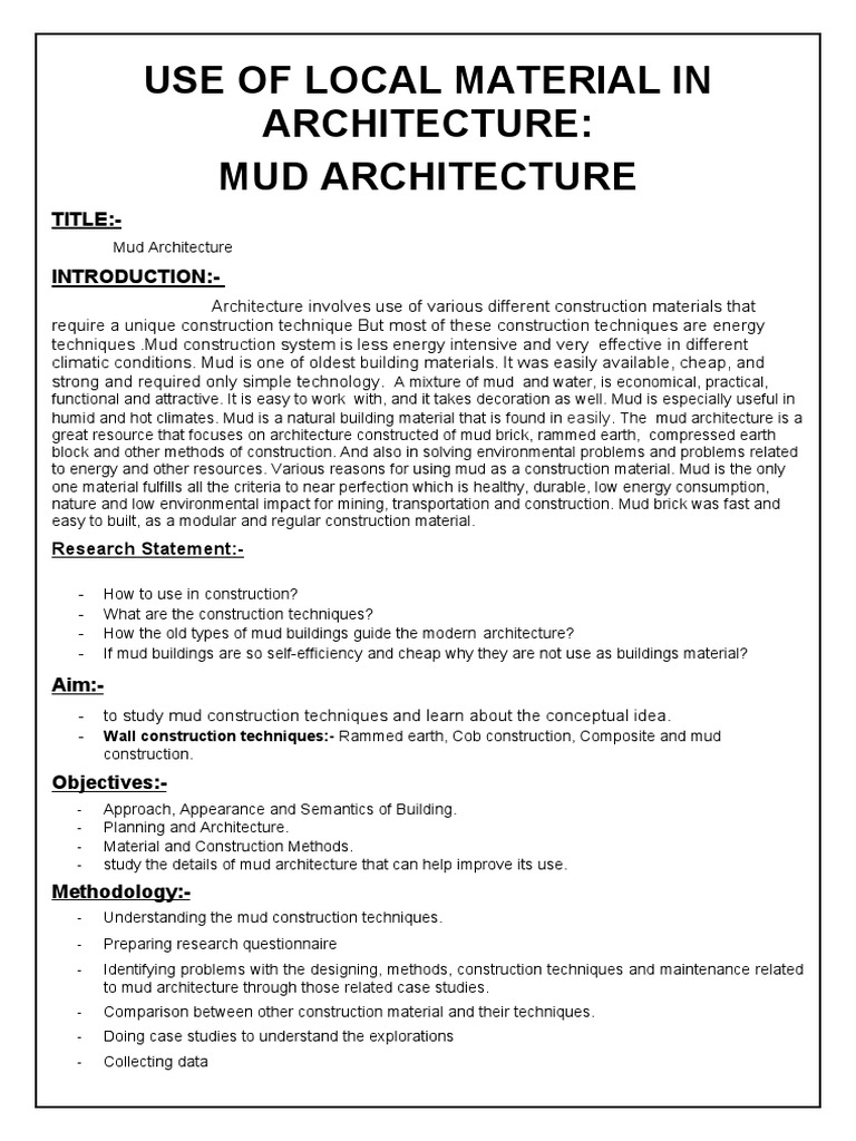 Mud Architecture Techniques and Benefits | PDF | Building Materials | Mud