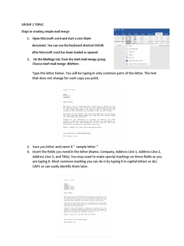 Steps in Creating Simple Mail Merge | PDF | Microsoft Word | Dialog Box