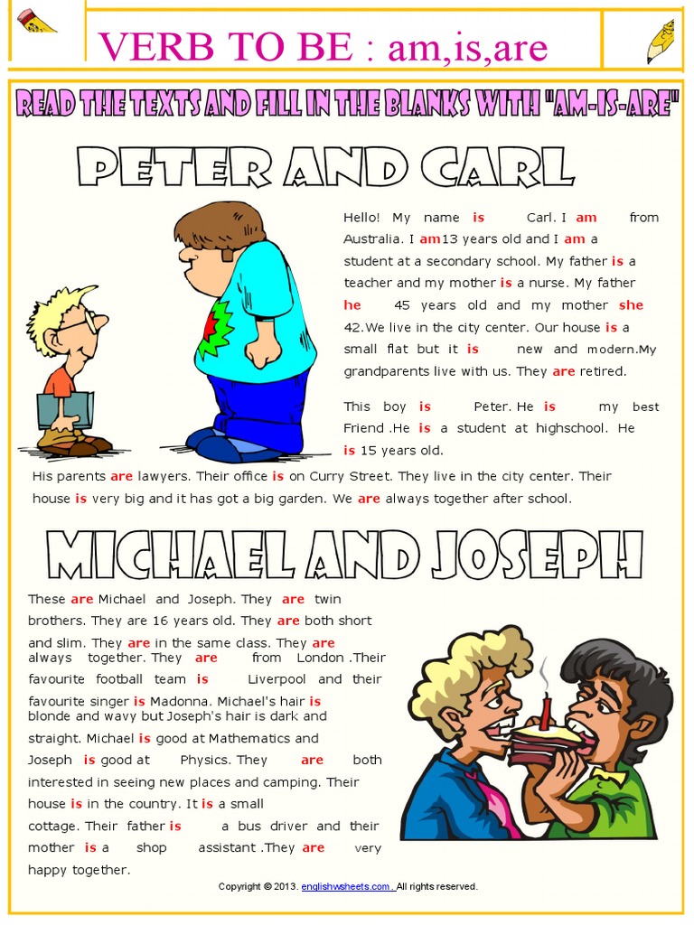 VERB TO BE: Am, Is, Are: Is Am Am Am Is Is He She Is Is Are Is Is Is Is ...