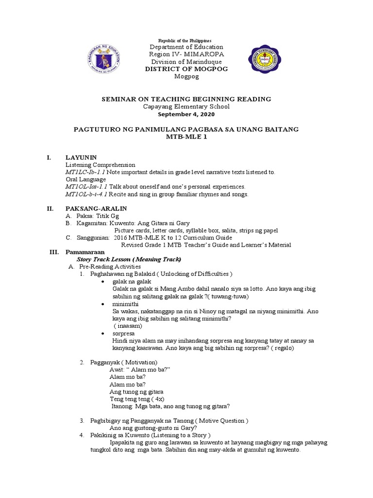 Pagtuturo NG Panimulang Pagbasa Sa Unang Baitang | PDF